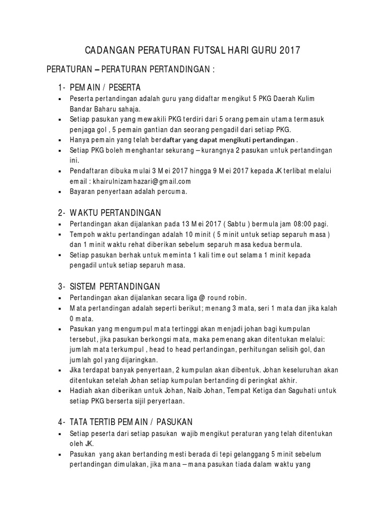 Cadangan Syarat Futsal Hari Guru | PDF