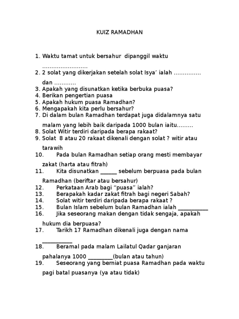 Kuiz Ramadhan | PDF