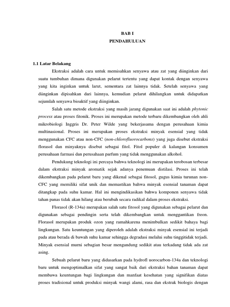EKSTRAKSI MINYAK ESENSIAL DENGAN METODE PHYTONIC PROCESS | PDF