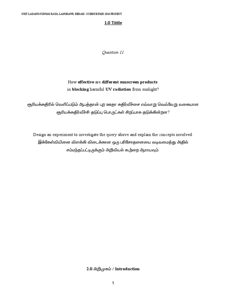 1.0 Tittle: SJKT Ladang Sungai Raya, Langkawi, Kedah - Science Fair ...