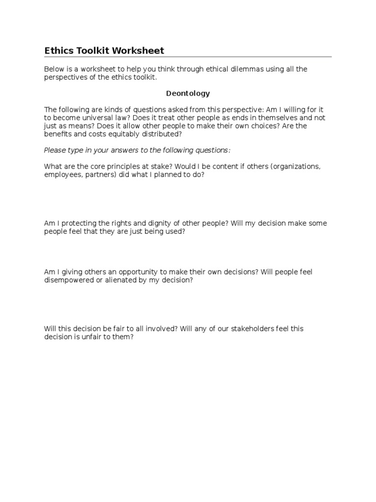 Ethics Toolkit Worksheet | PDF | Stakeholder (Corporate) | Stereotypes