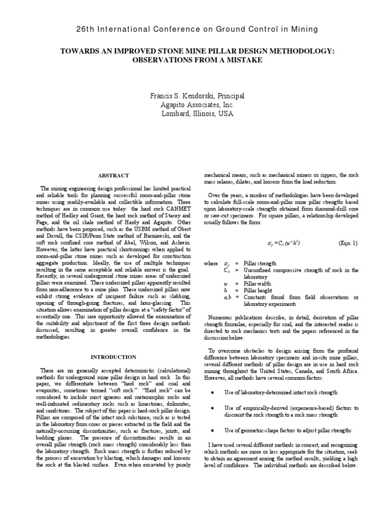Improved Stone Mine Pillar Design | PDF | Strength Of Materials | Rock ...