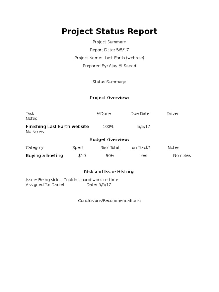 Ajay Al Saeed Project Status Report | PDF