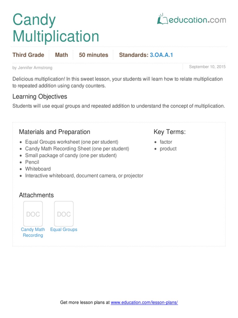 Candy Multiplication | PDF | Multiplication | Lesson Plan