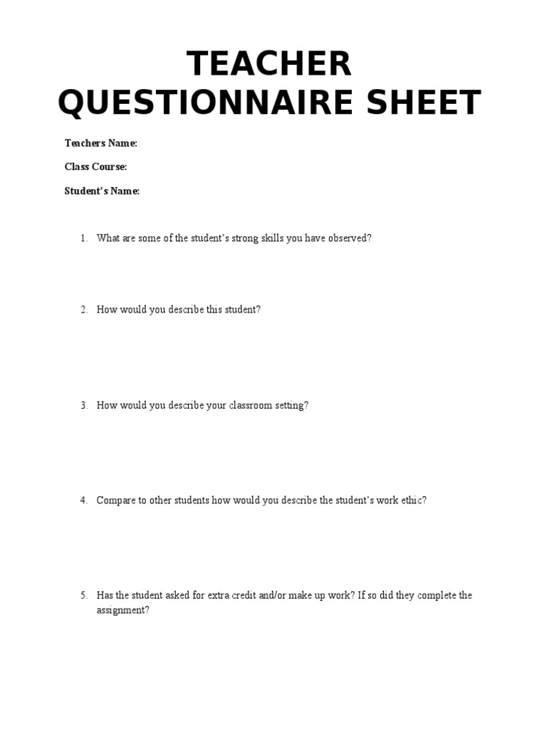 Teachear's Questionnaire Sheet | PDF