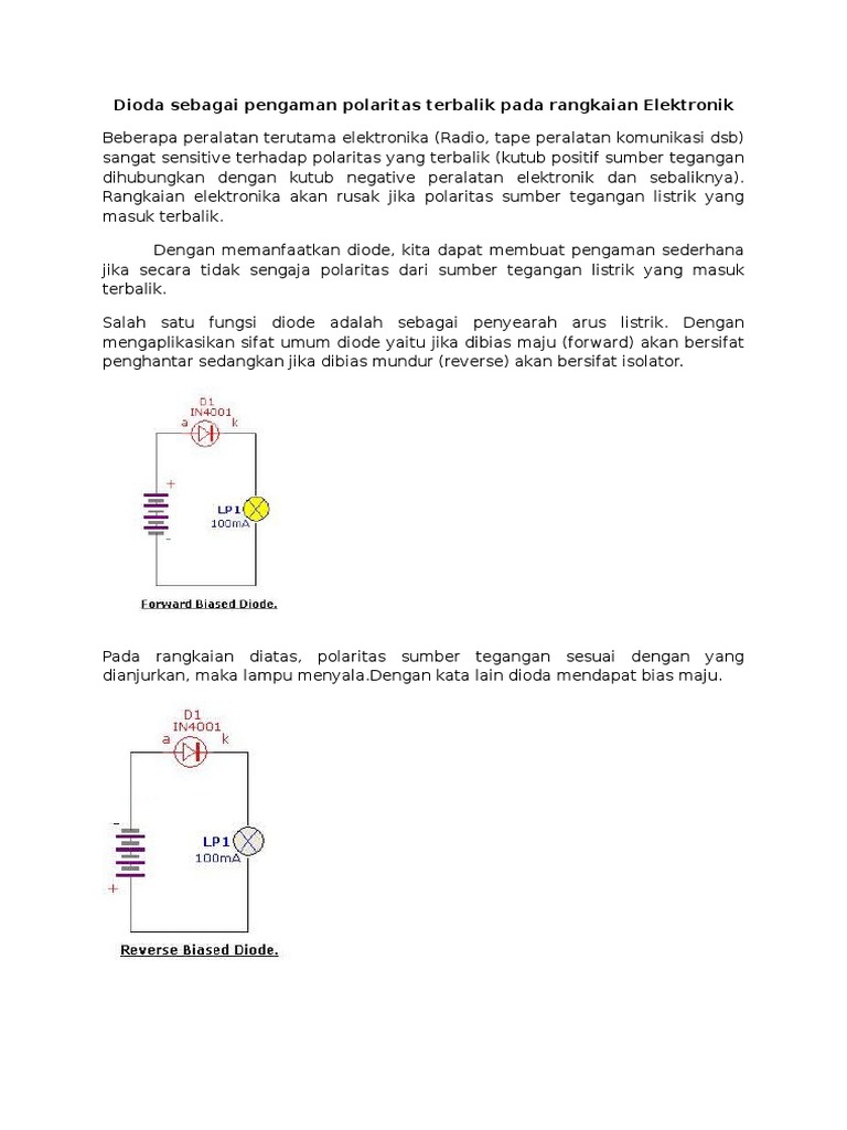 Dioda Sebagai Pengaman Polaritas Terbalik Pada Rangkaian Elektronik | PDF