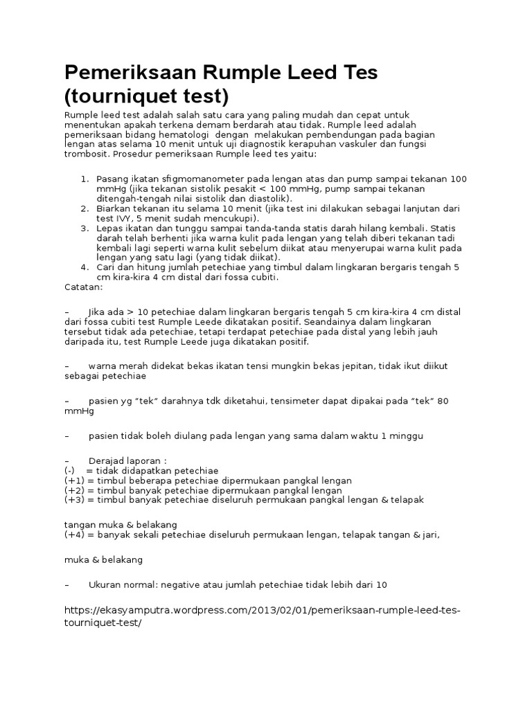 Pemeriksaan Rumple Leed Tes (Tourniquet Test) | PDF