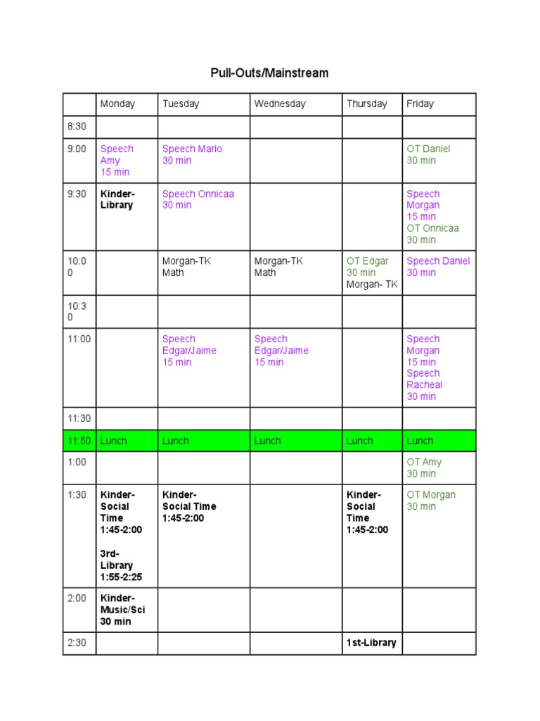 Pull-Out Schedule | PDF