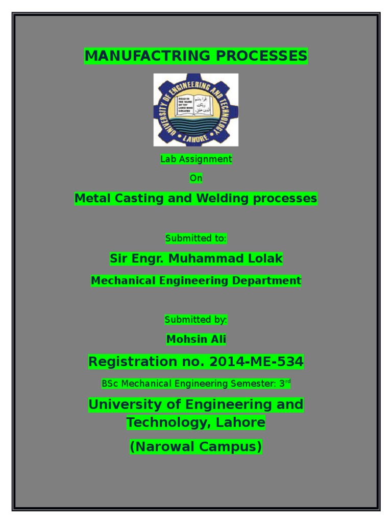 Manufactring Processes: Metal Casting and Welding Processes | PDF