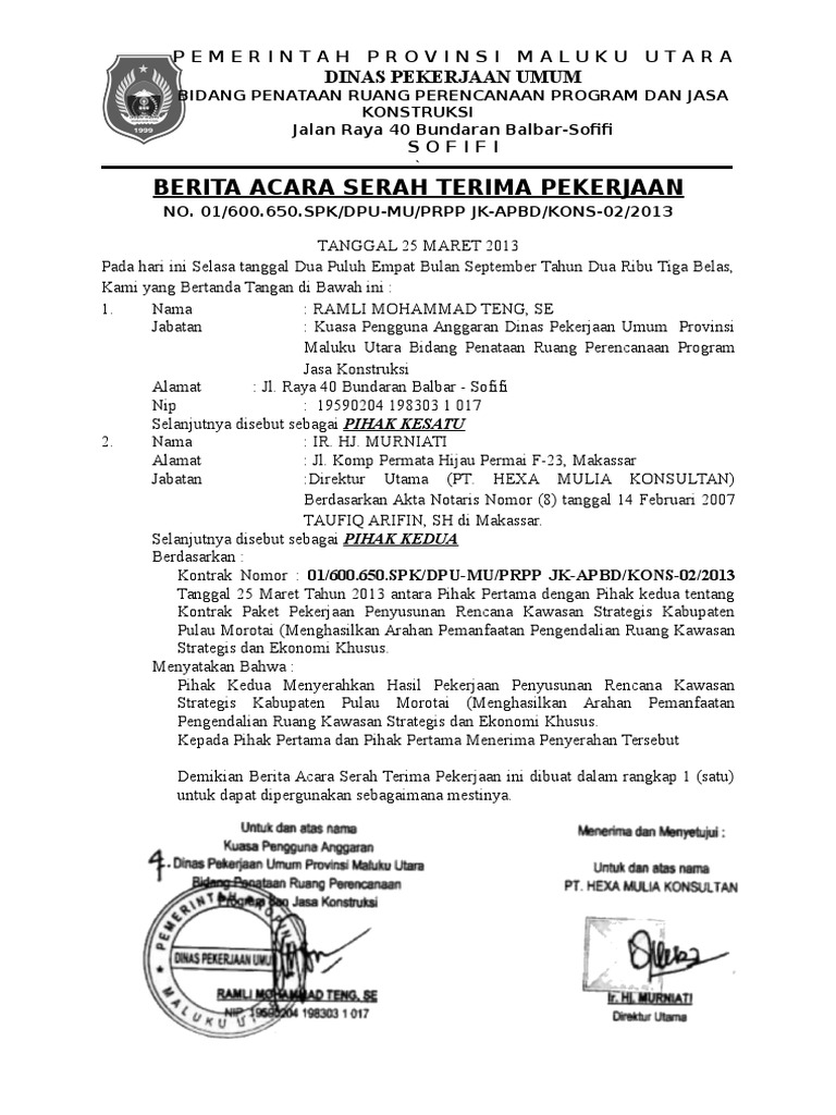 8 Berita Acara Serah Terima Pekerjaan - Riset 8 Berita Acara Serah Terima Pekerjaan - Riset