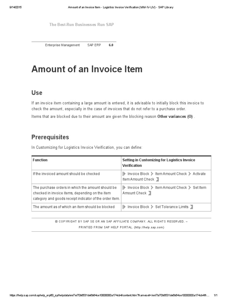 Amount of an Invoice Item - Logistics Invoice Verification (MM-IV-LIV ...