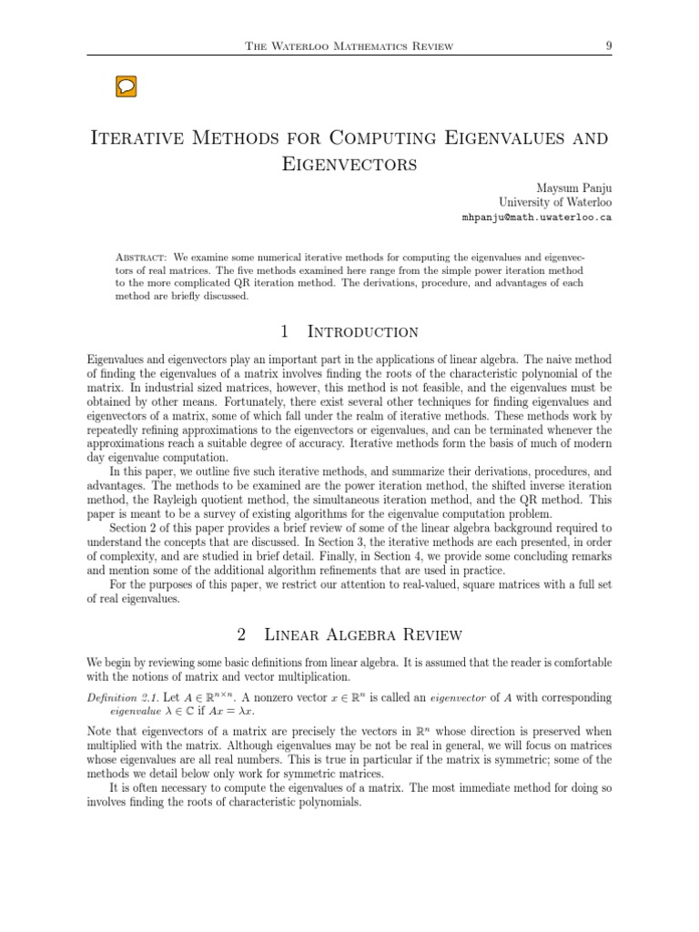 Iterative Methods for Computing Eigenvalues | PDF | Eigenvalues And Eigenvectors | Matrix ...
