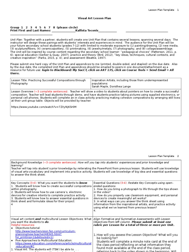 Visual Art Lesson Plan | PDF | Lesson Plan | Composition (Visual Arts)