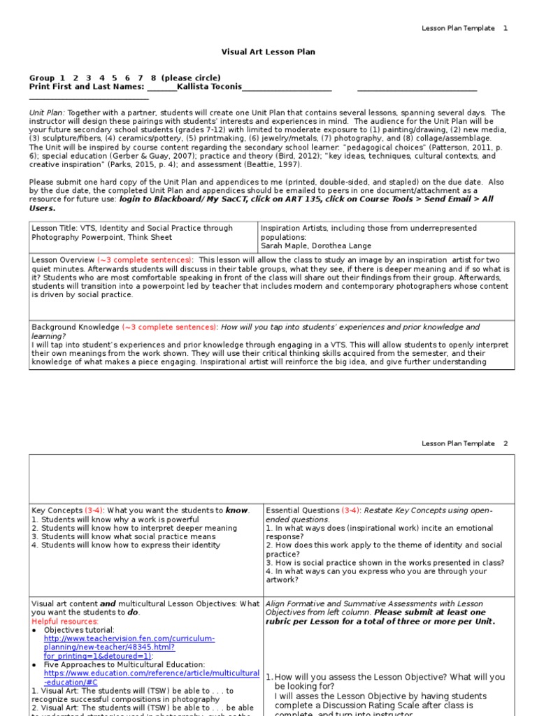 Visual Art Lesson Plan | PDF | Composition (Visual Arts) | Lesson Plan