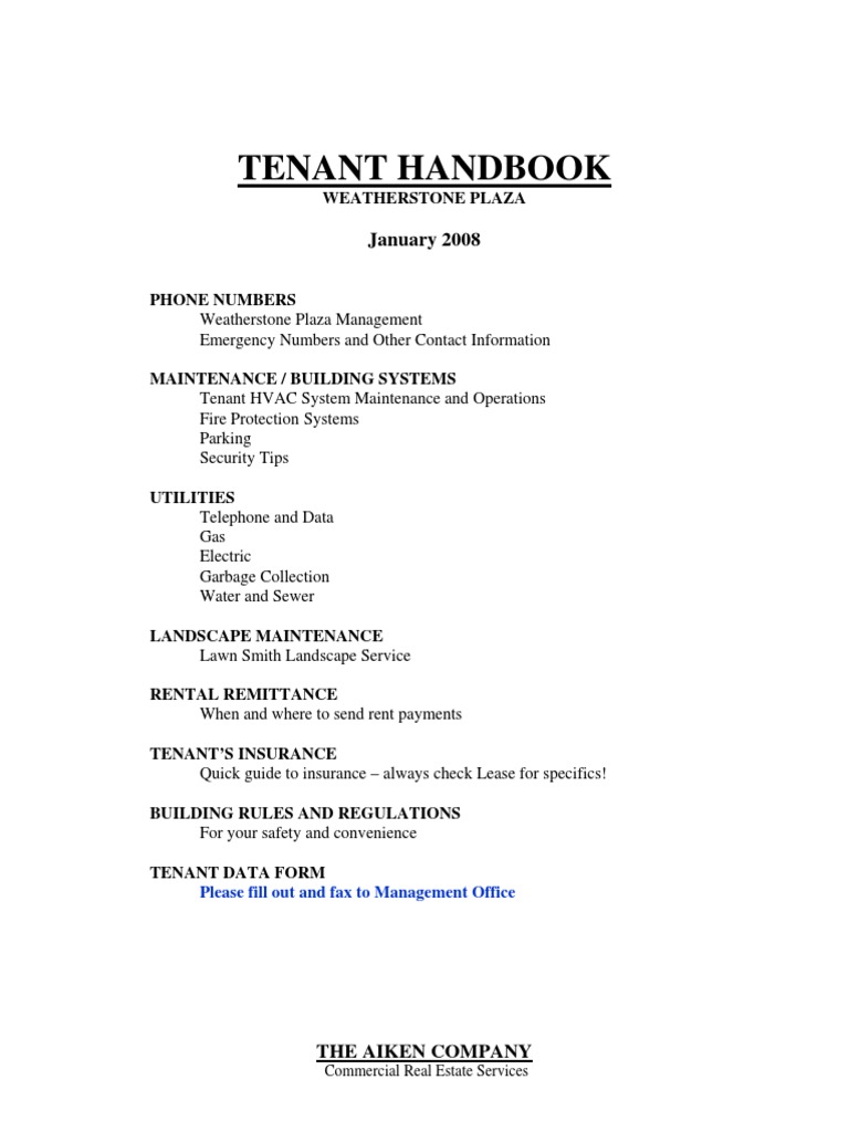 Tenant Handbook | PDF | Thermostat | Lease