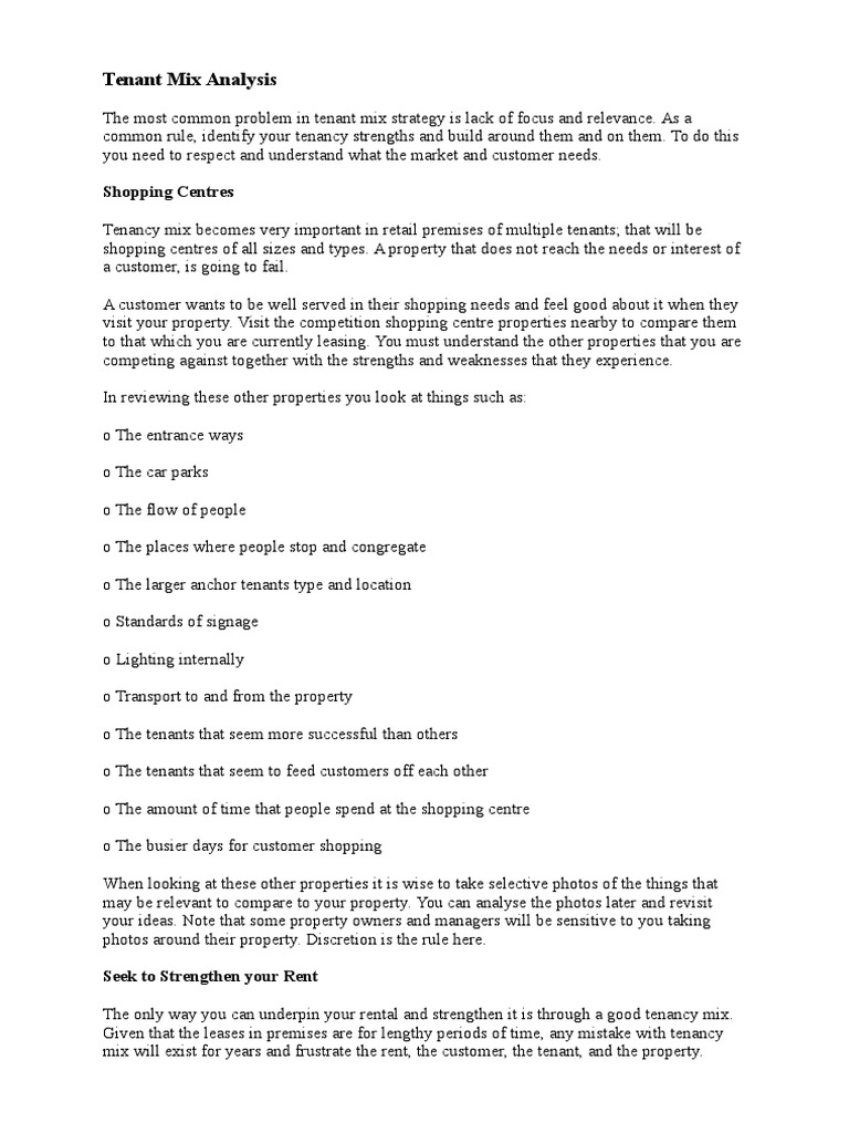 Tenant Mix Analysis | PDF | Leasehold Estate | Lease