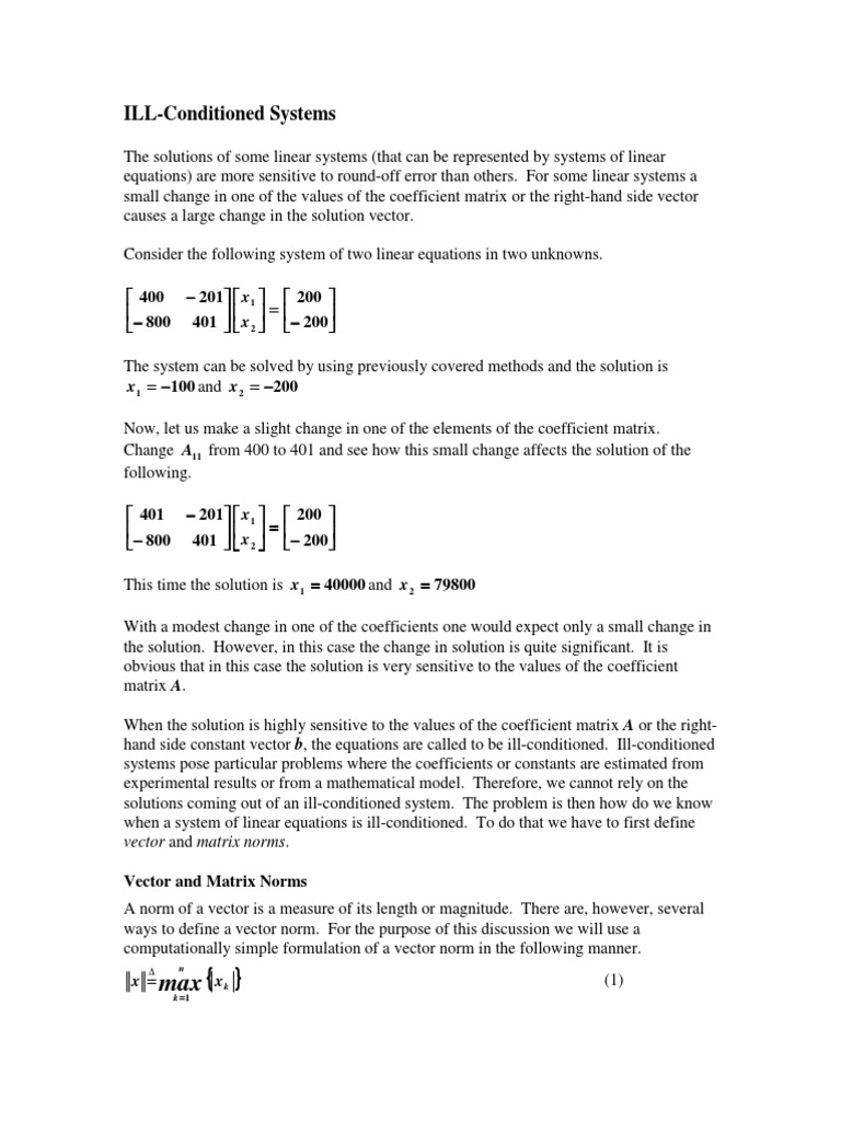 ILL Conditioned Systems | PDF | Norm (Mathematics) | Matrix (Mathematics)