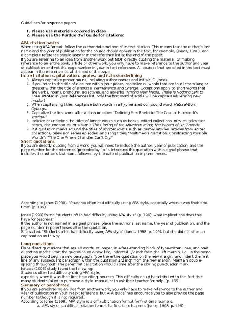 Guidelines For Response Papers | Download Free PDF | Citation | Apa Style