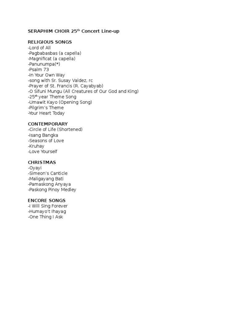 Seraphim Choir 25th Concert Lineup | PDF