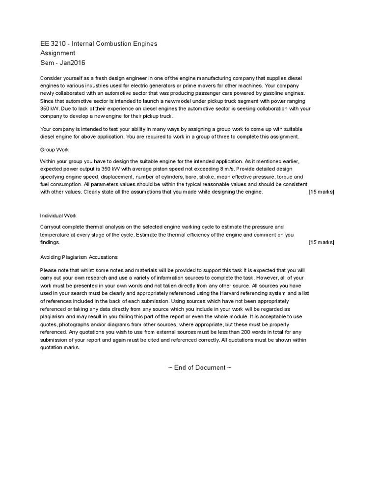 Assignment EE3210 - Jan 2016 | PDF | Internal Combustion Engine ...