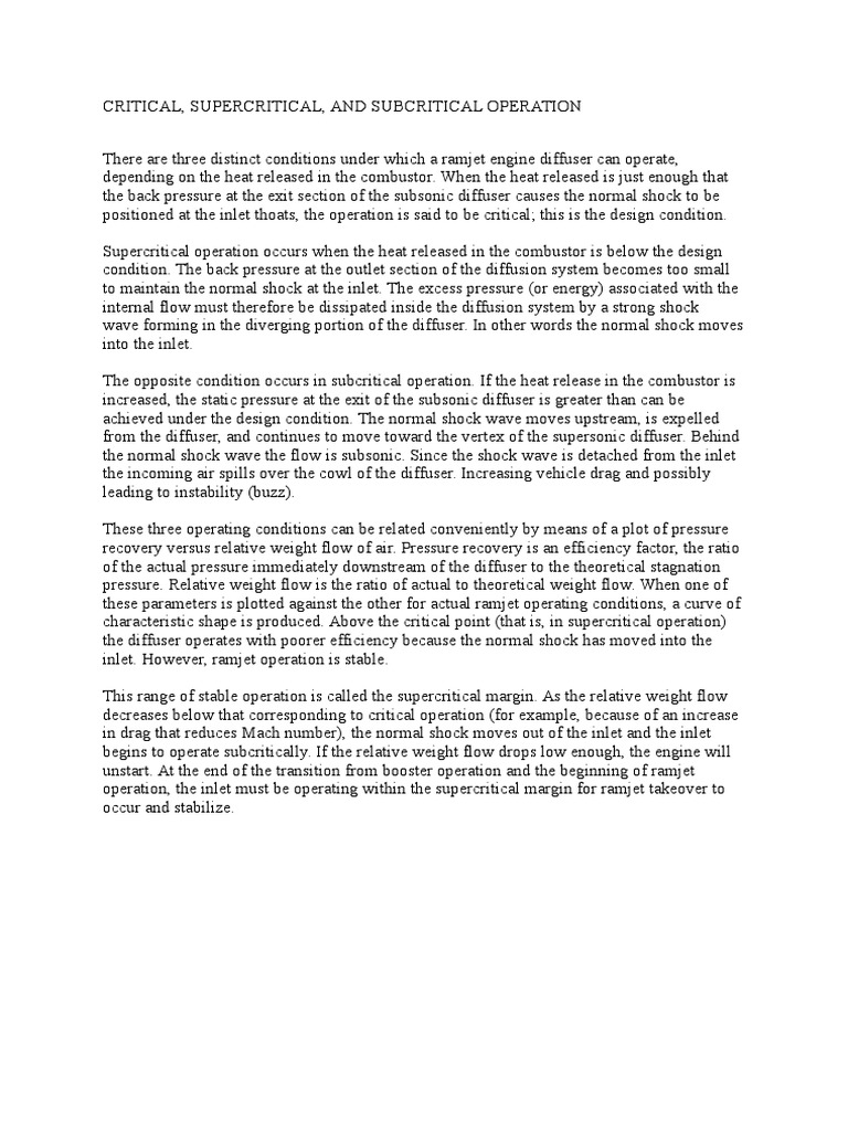 Critical, Supercritical, and Subcritical Operation | PDF | Shock Wave ...