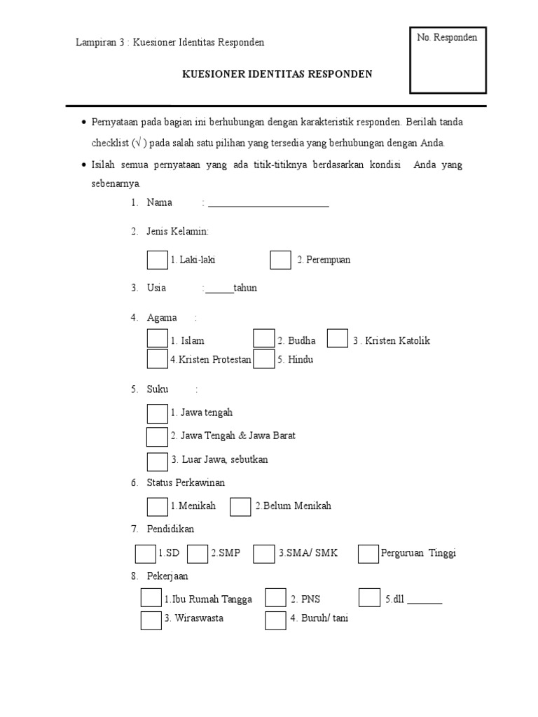 Lampiran 3 Kuesioner Identitas Responden | PDF | Kesehatan Holistik