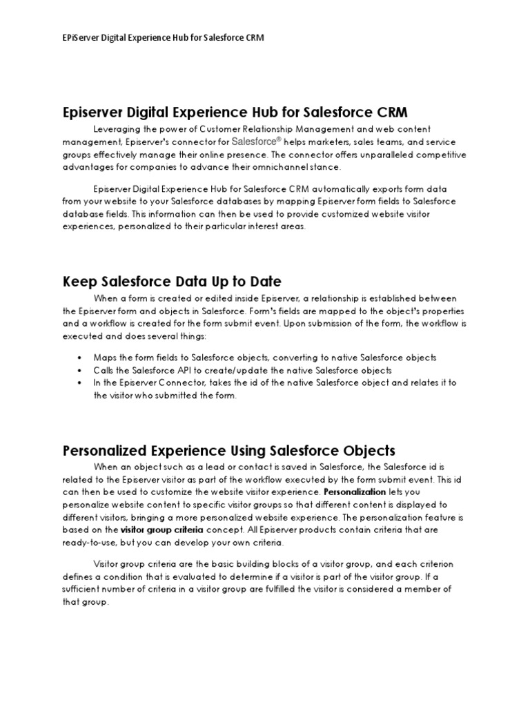 Episerver Salesforce Data Sheet PDF | PDF | Salesforce.Com | Customer ...
