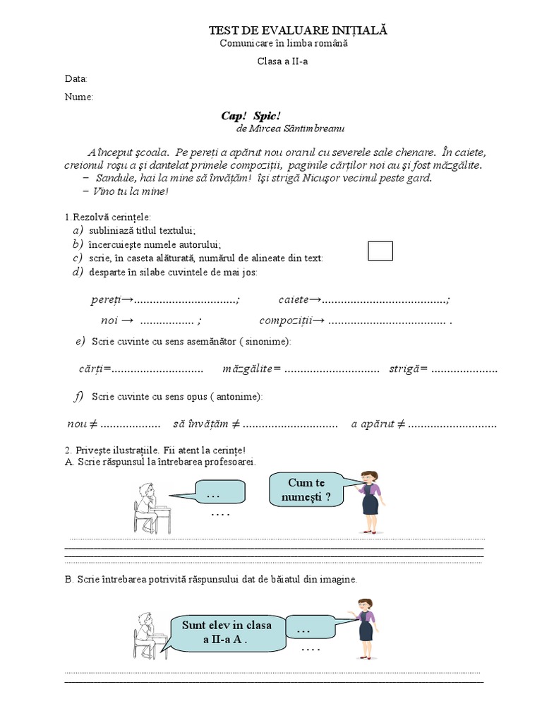 CLR Evaluare Initiala Clasa 2a | PDF