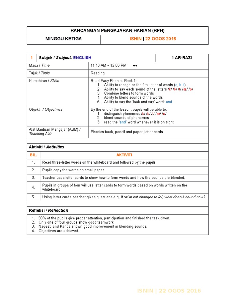 RPH Minggu Pertama September Isnin | PDF