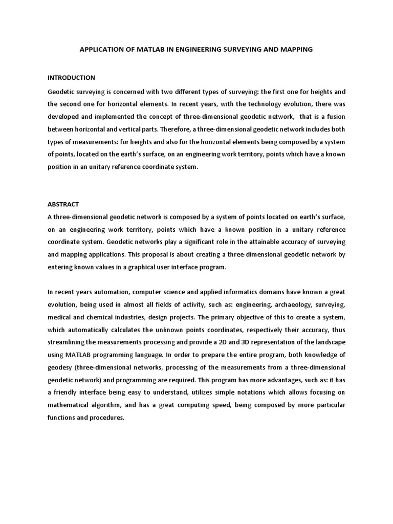 Application of Matlab in Engineering Surveying and Mapping | PDF