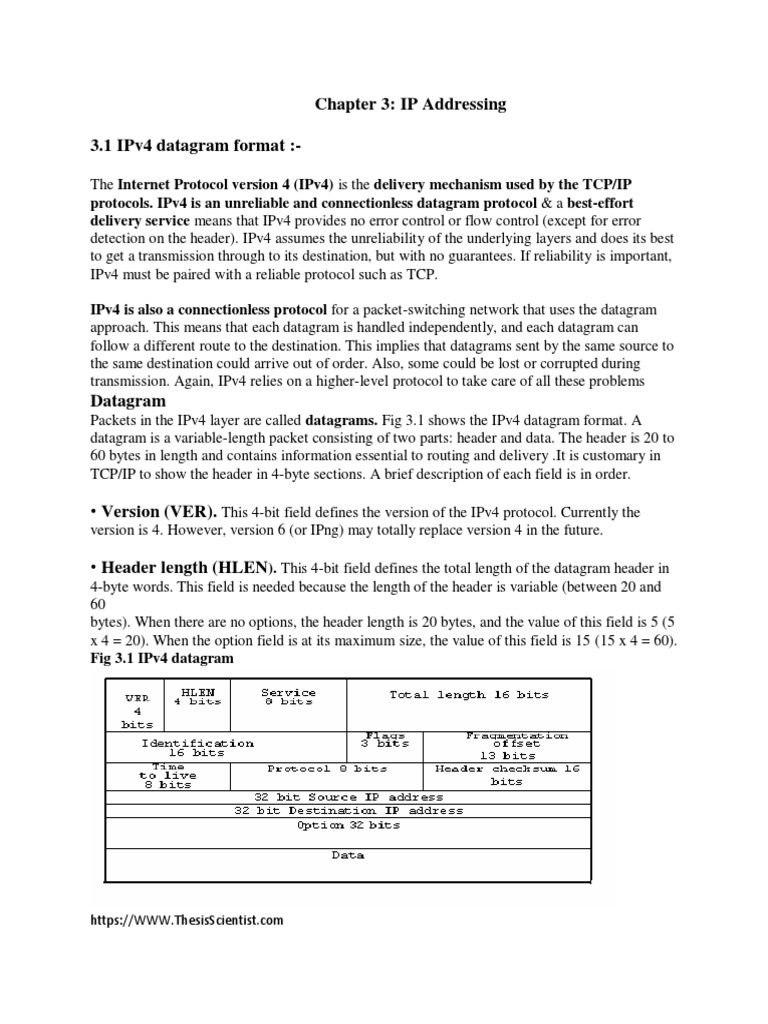 Chapter 3: Ip Addressing 3.1 Ipv4 Datagram Format:-: - Version (Ver ...
