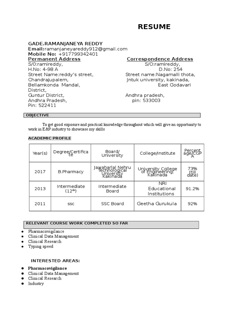 G R Reddy Resume | PDF | Further Education | Wellness