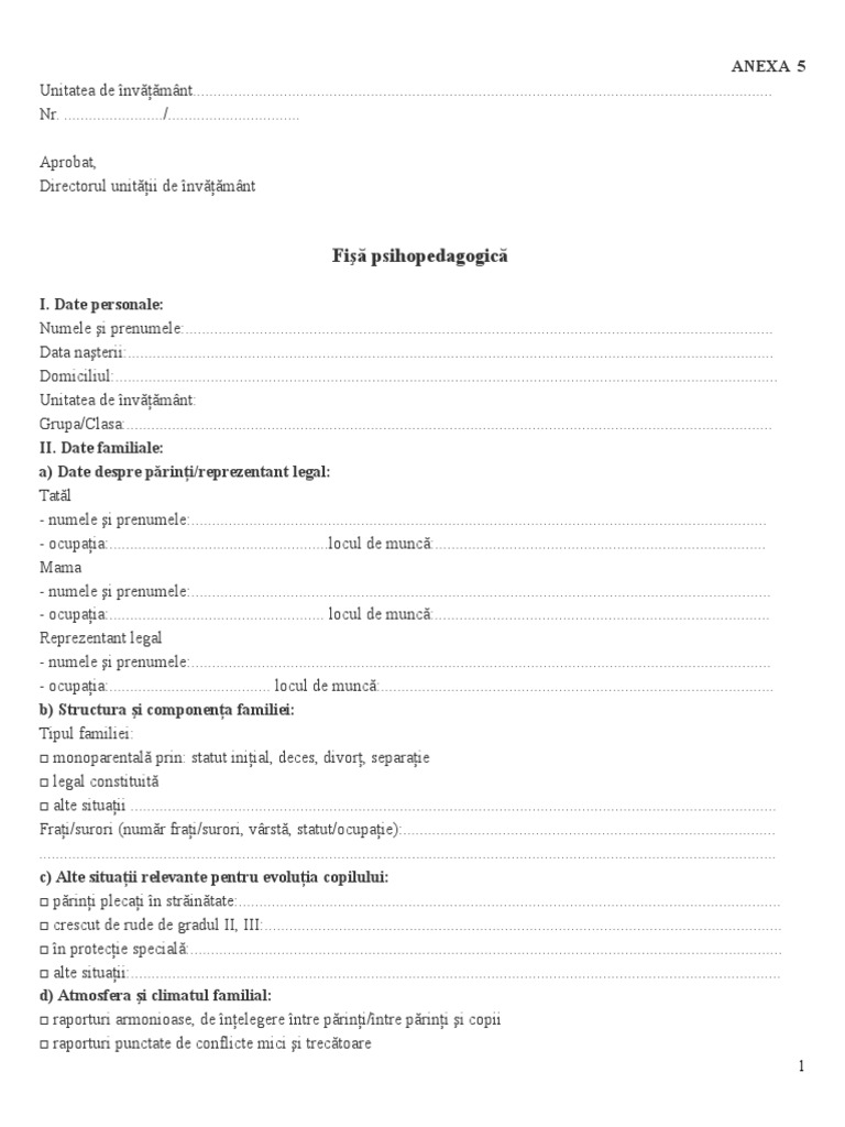 ANEXA 5 Fisa Psihopedagogica | PDF