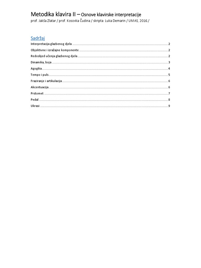 Metodika Klavira 2 SKRIPTA | PDF