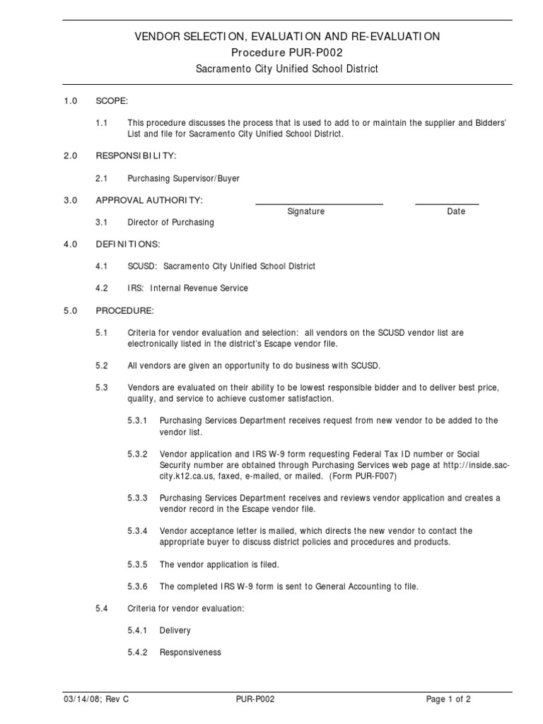 Vendor Selection and Evaluation Process | PDF | Internal Revenue ...
