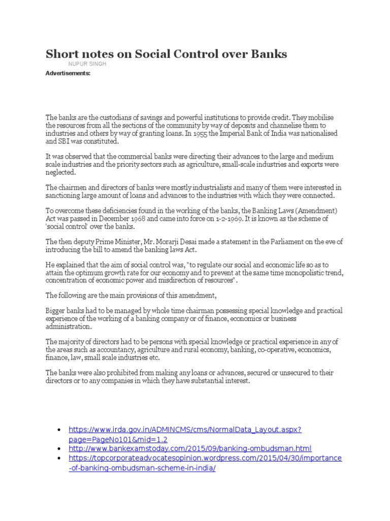 Social Control | PDF | Banks | Loans