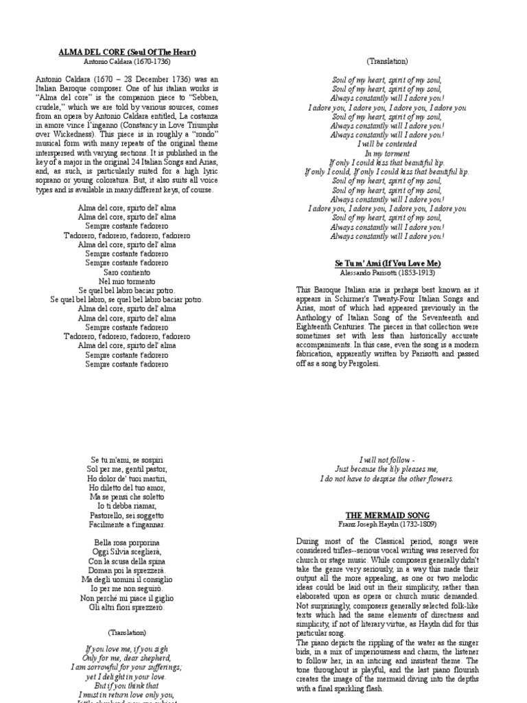 Alma Del Core | PDF | The Marriage Of Figaro | Entertainment (General)