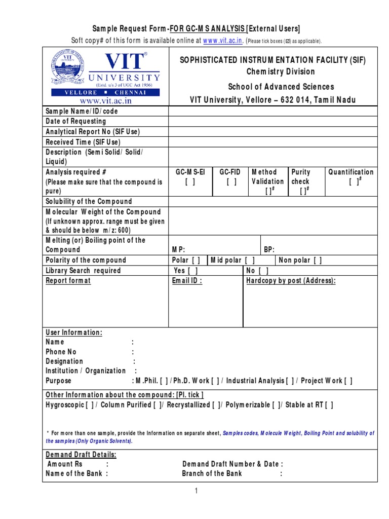 Sample Request Form-FOR GC-MS ANALYSIS (External Users) : Soft Copy# of ...