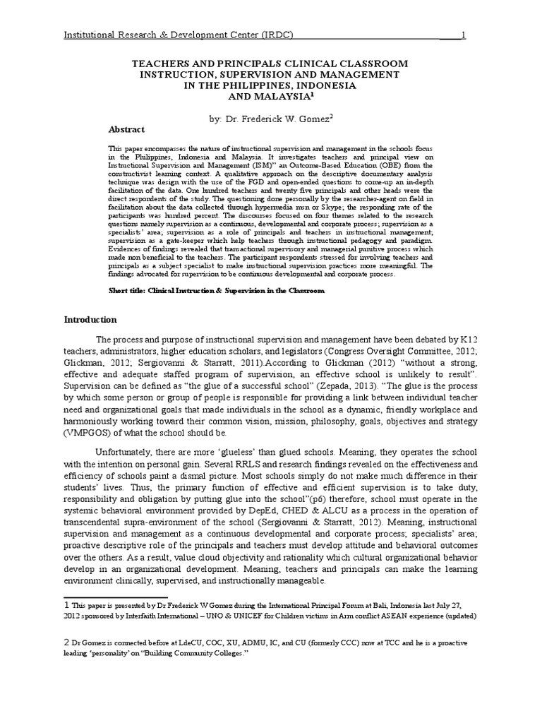 Teachers and Principals Clinical Instruction & Supervision in The ...