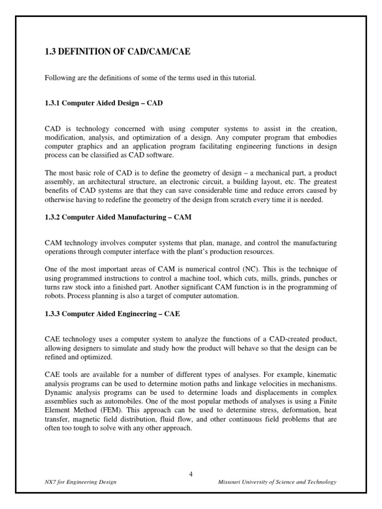 1.3 Definition of Cad/Cam/Cae: 1.3.1 Computer Aided Design - CAD | PDF ...