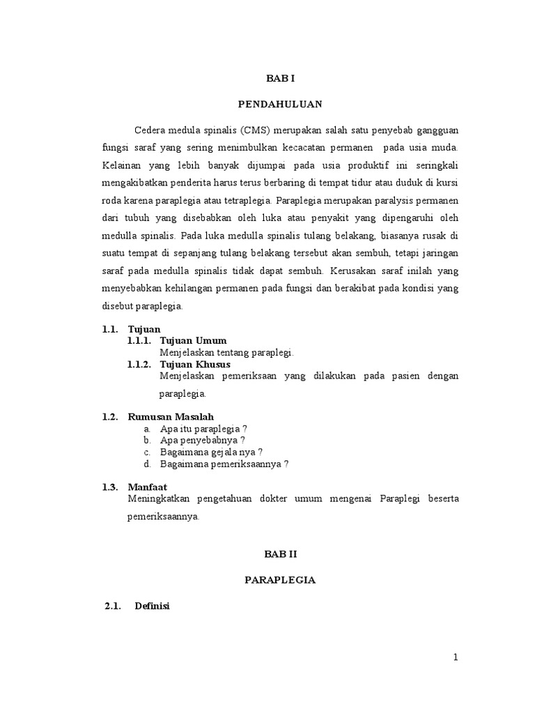 Memahami Paraplegia dan Pemeriksaannya | PDF