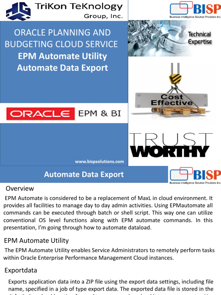 Oracle Planning and Budgeting Cloud Service EPM Automate Data Export | PDF