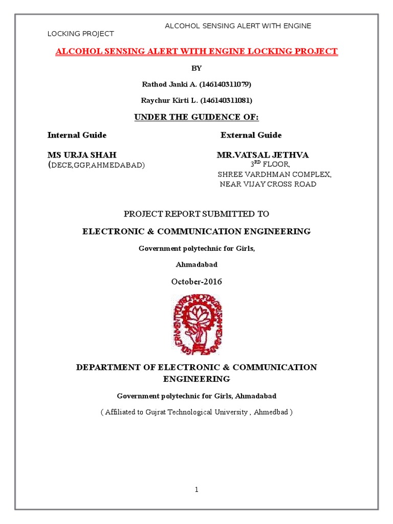 Alcohol Sensing Alert With Engine Locking Project | Download Free PDF ...
