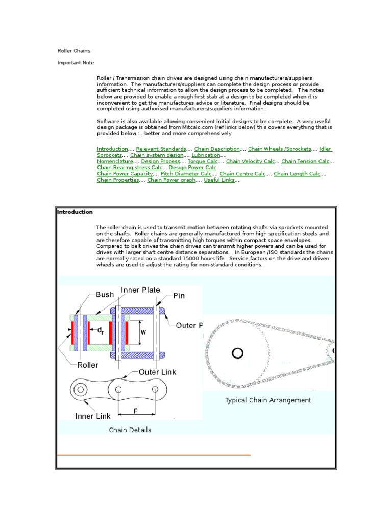 Roller Chains Important Note: Typical Chain Arrangement | PDF ...
