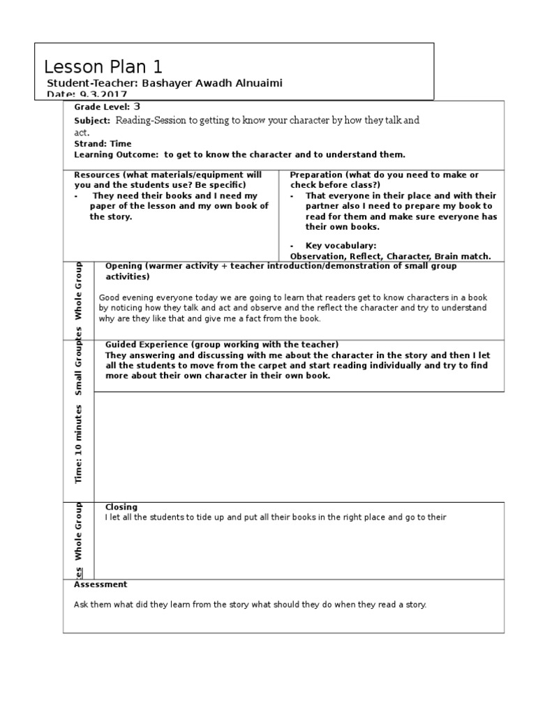 Lesson Plan 1 | PDF | Lesson Plan | Applied Psychology