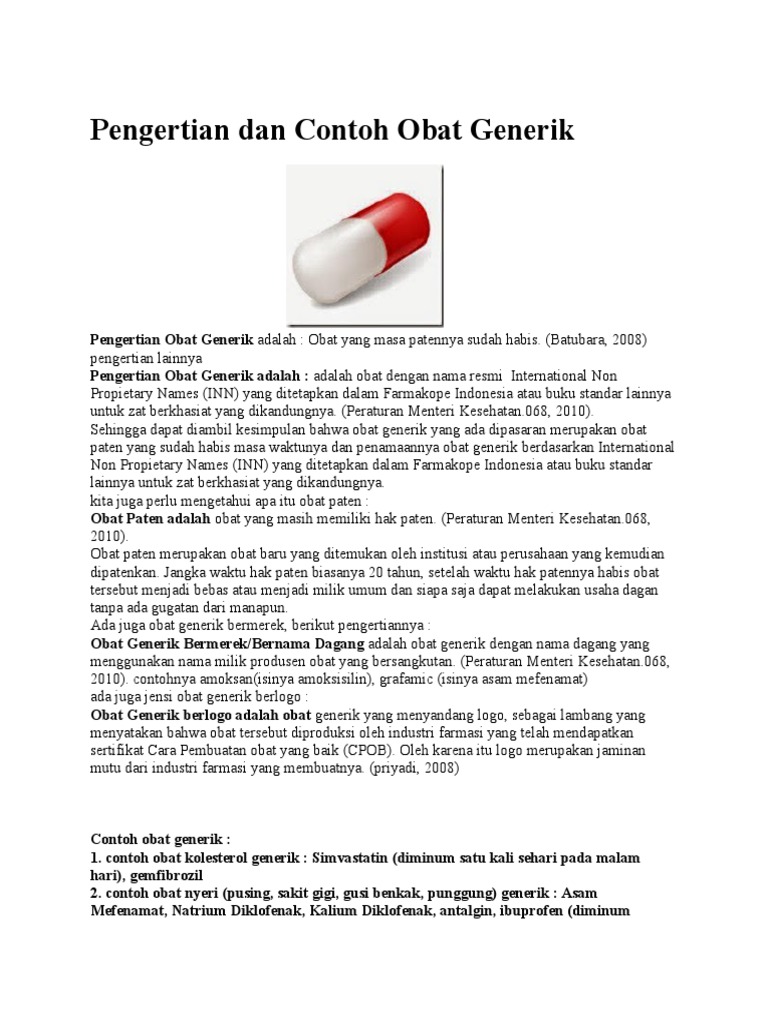 Pengertian Dan Contoh Obat Generik | PDF