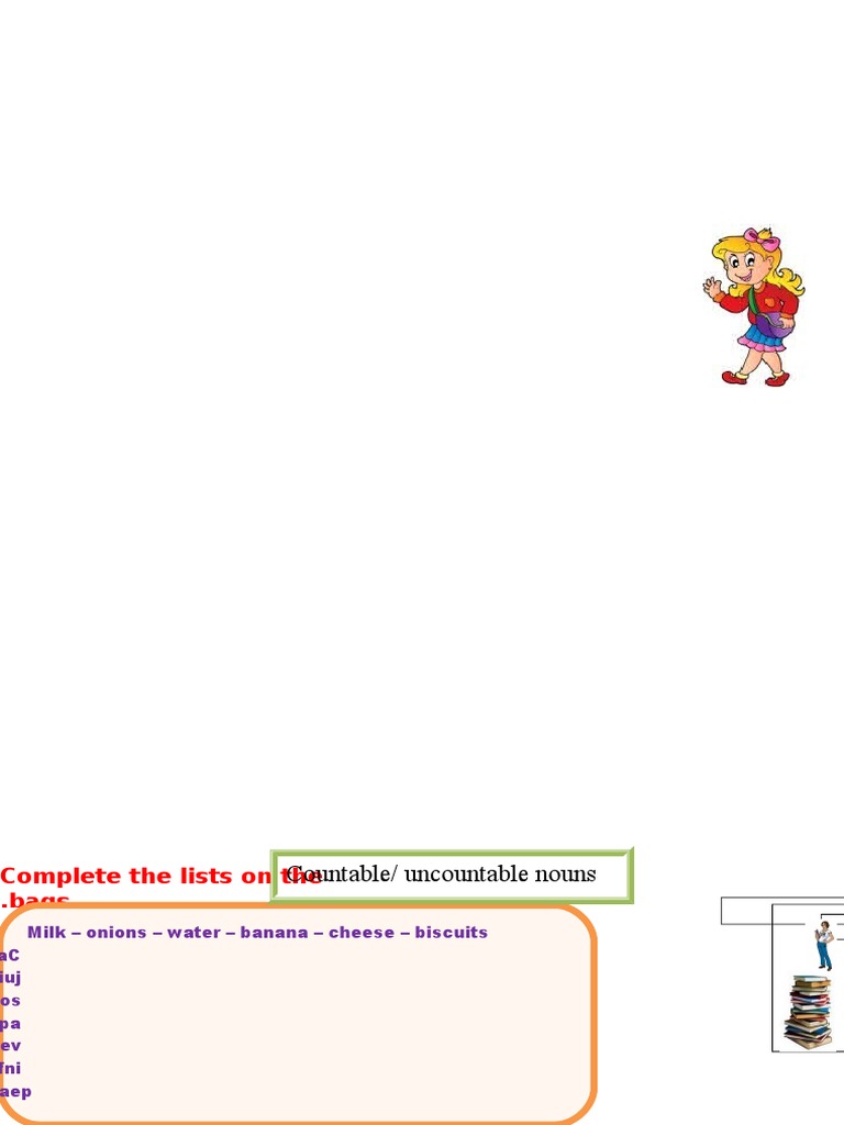 Countable/ Uncountable Nouns: Complete The Lists On The Bags | PDF ...