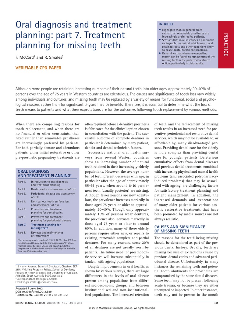 Oral Diagnosis and Treatment Planning: Part 7. Treatment Planning For ...