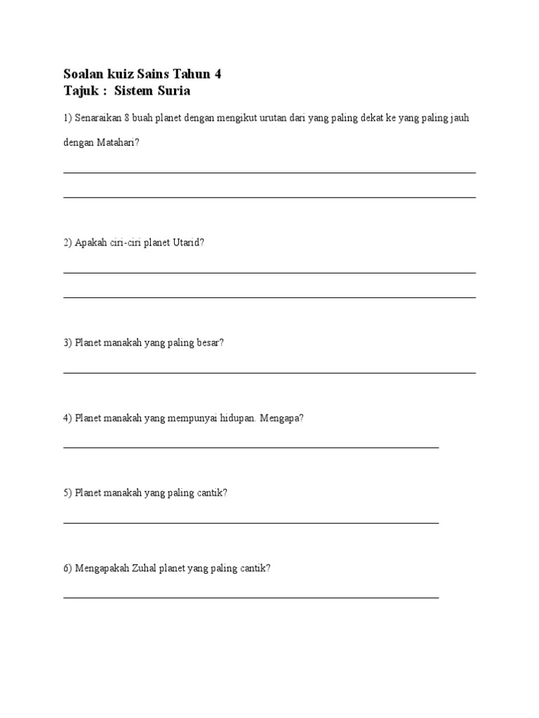 Soalan Kuiz Sains Tahun 4 Pdf