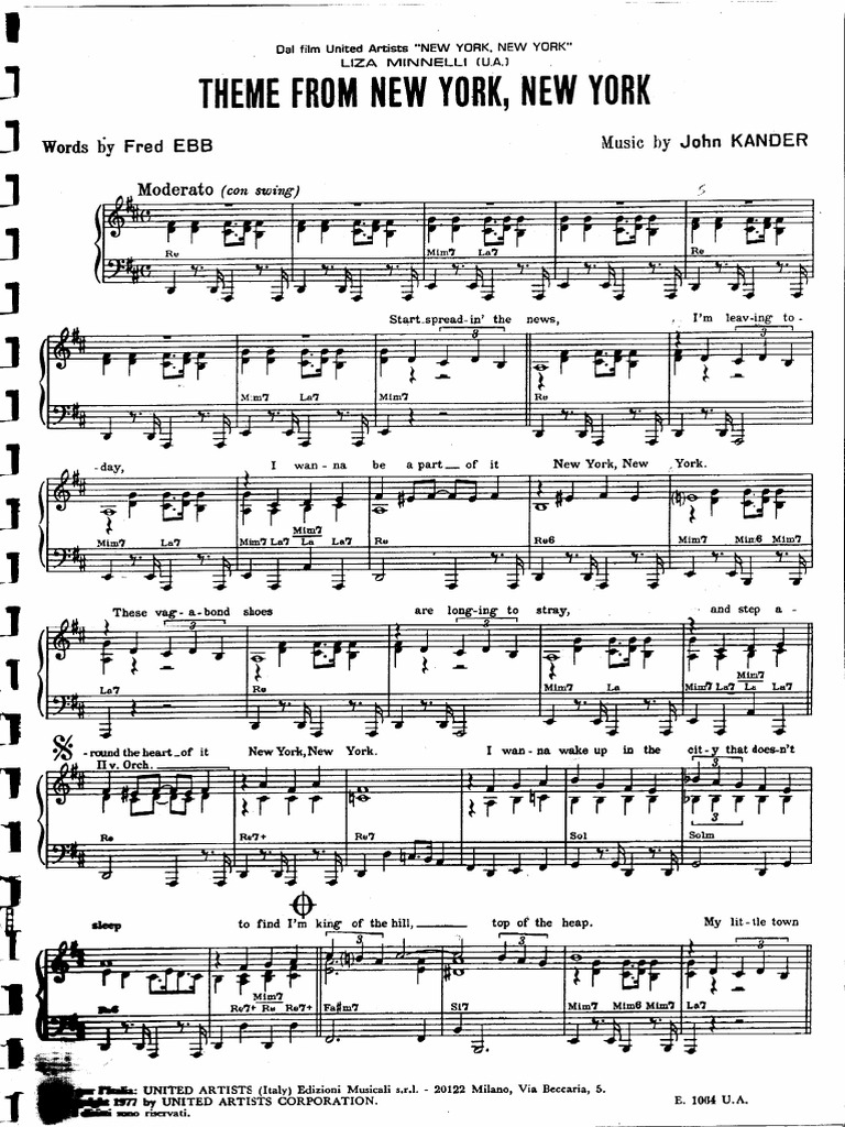 Frank Sinatra New York New York Sheet Music Piano PDF | PDF